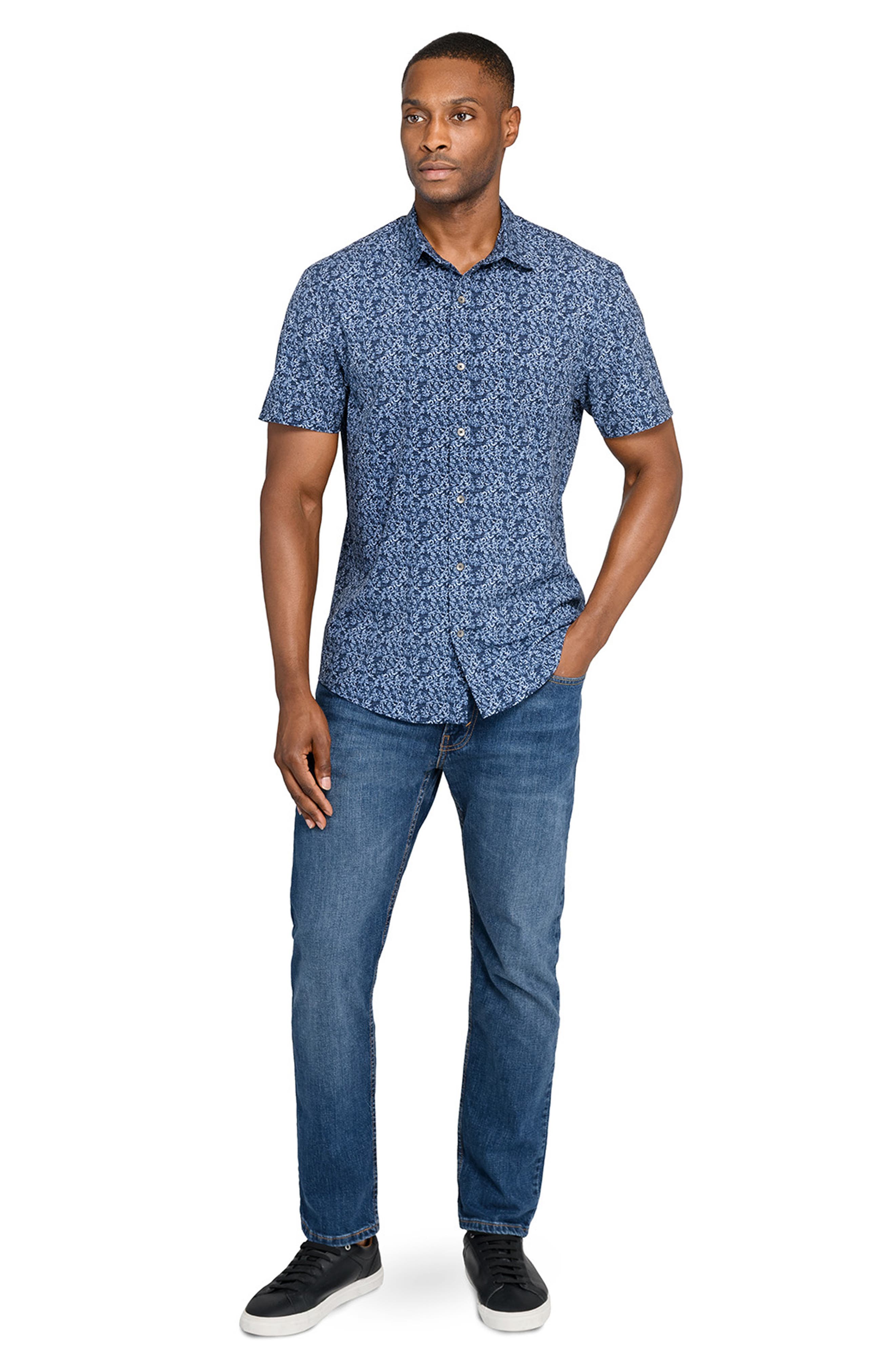 W.R.K Slim Fit Floral Stem Short Sleeve Performance Button-Up Shirt ...