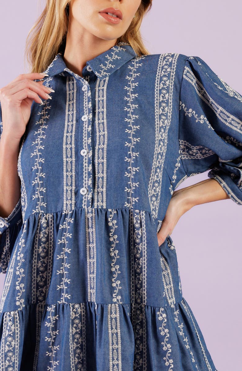 FLYING TOMATO Embroidered Puff Sleeve Babydoll Dress | Nordstromrack