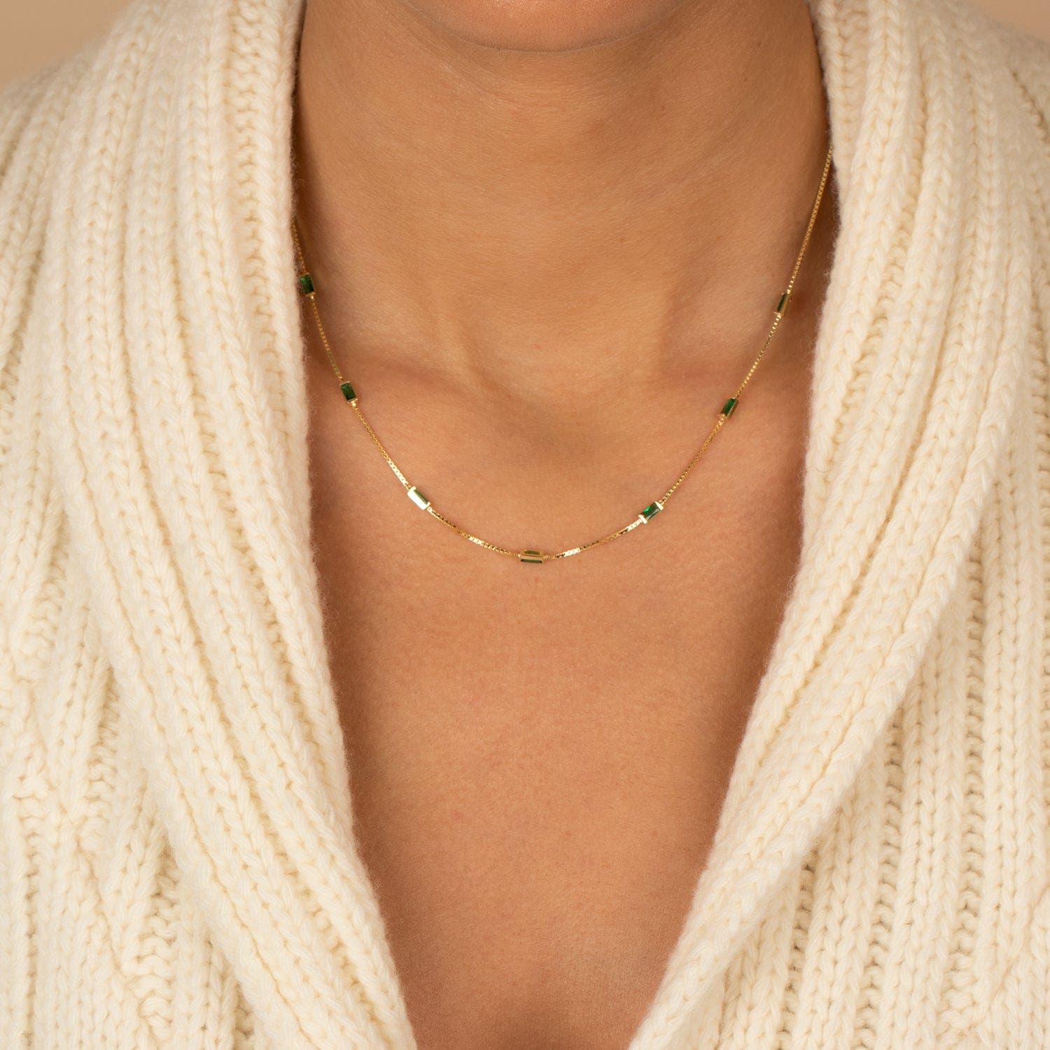 BY ADINA EDEN Multi Emerald Green CZ Baguette Necklace | Nordstrom