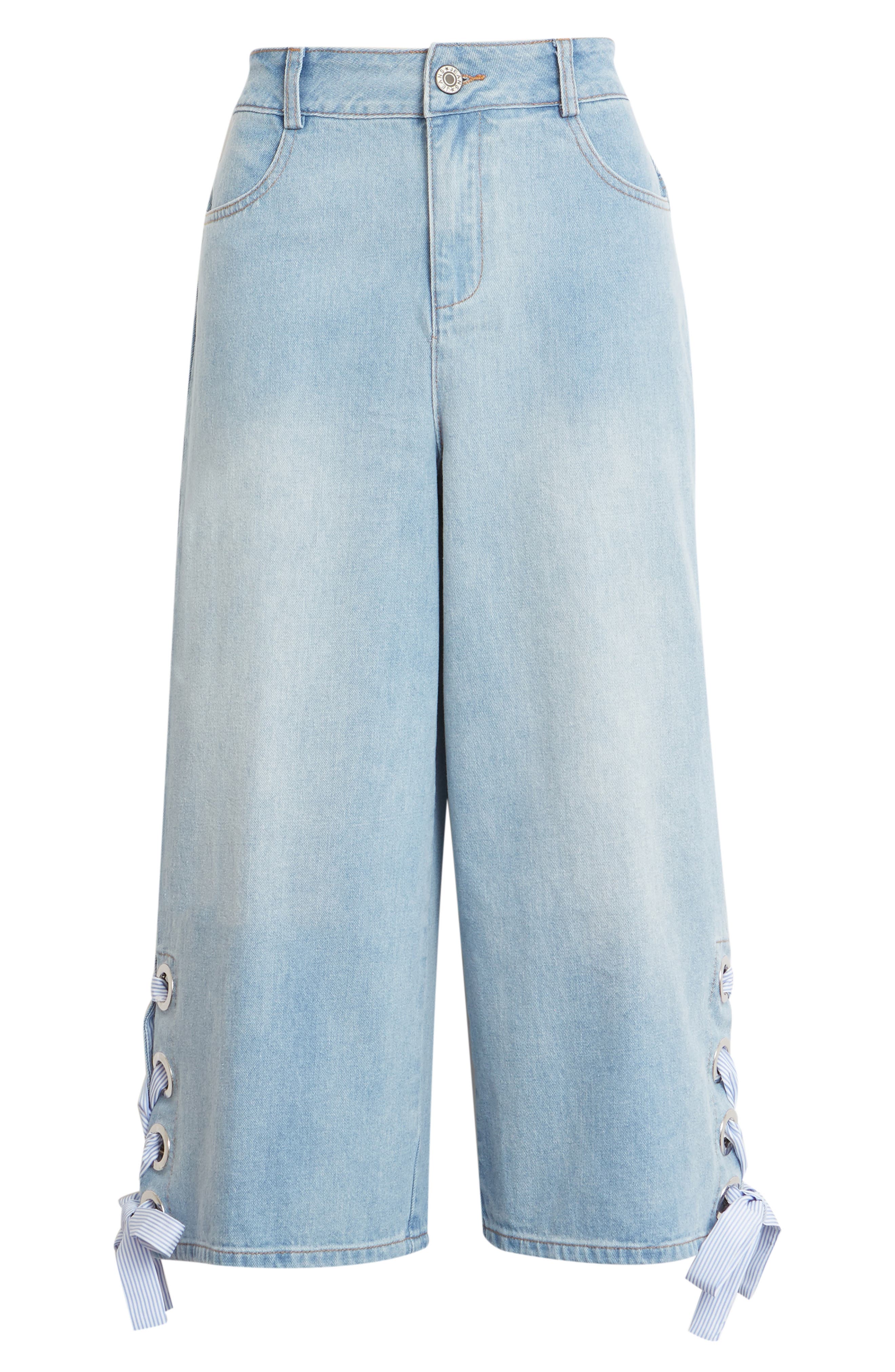 English Factory Lace-Up Hem Wide Leg Jeans | Nordstrom