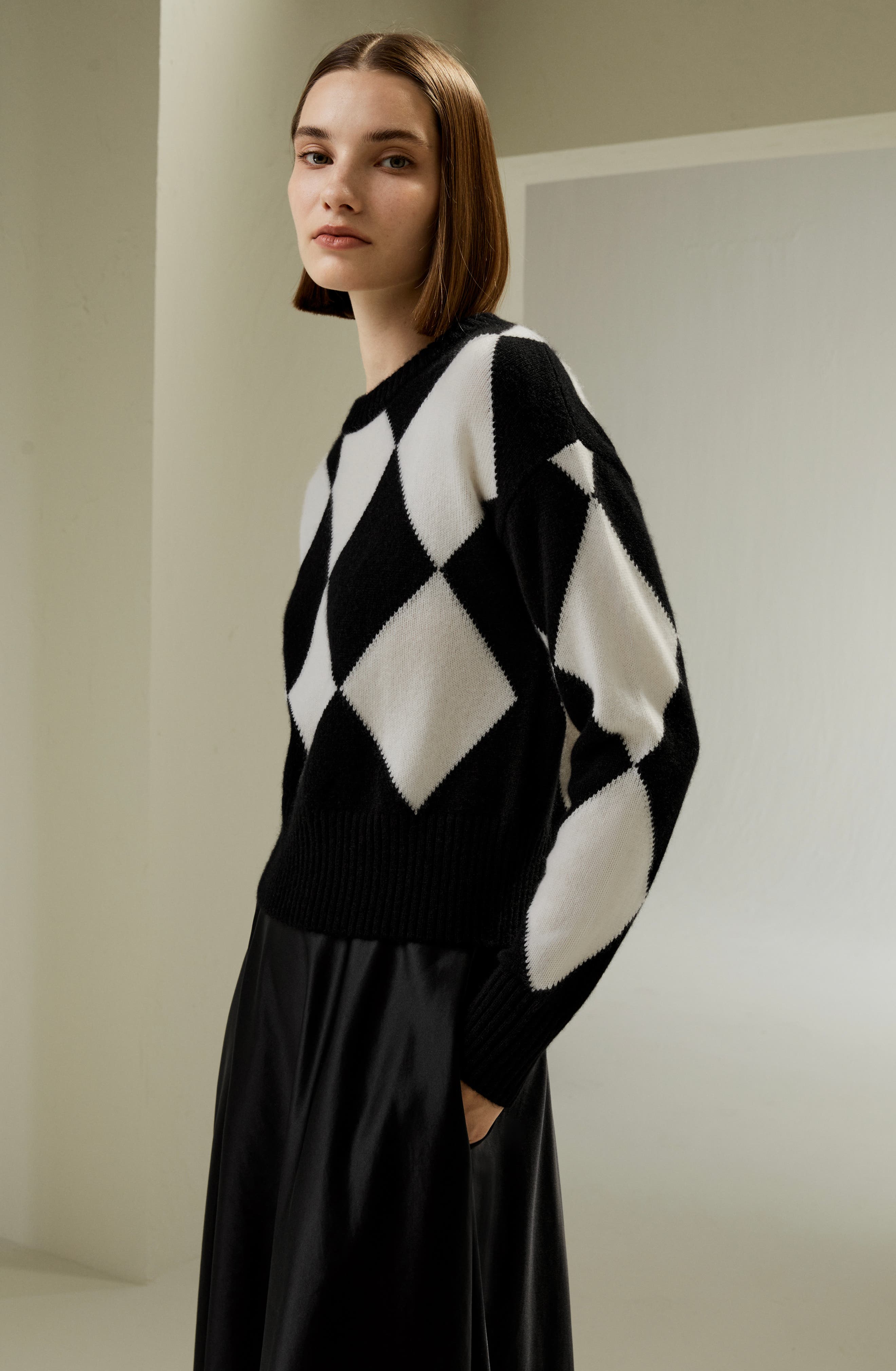 Lilysilk Round Neck Diamond Pattern Cashmere Sweater | Nordstrom