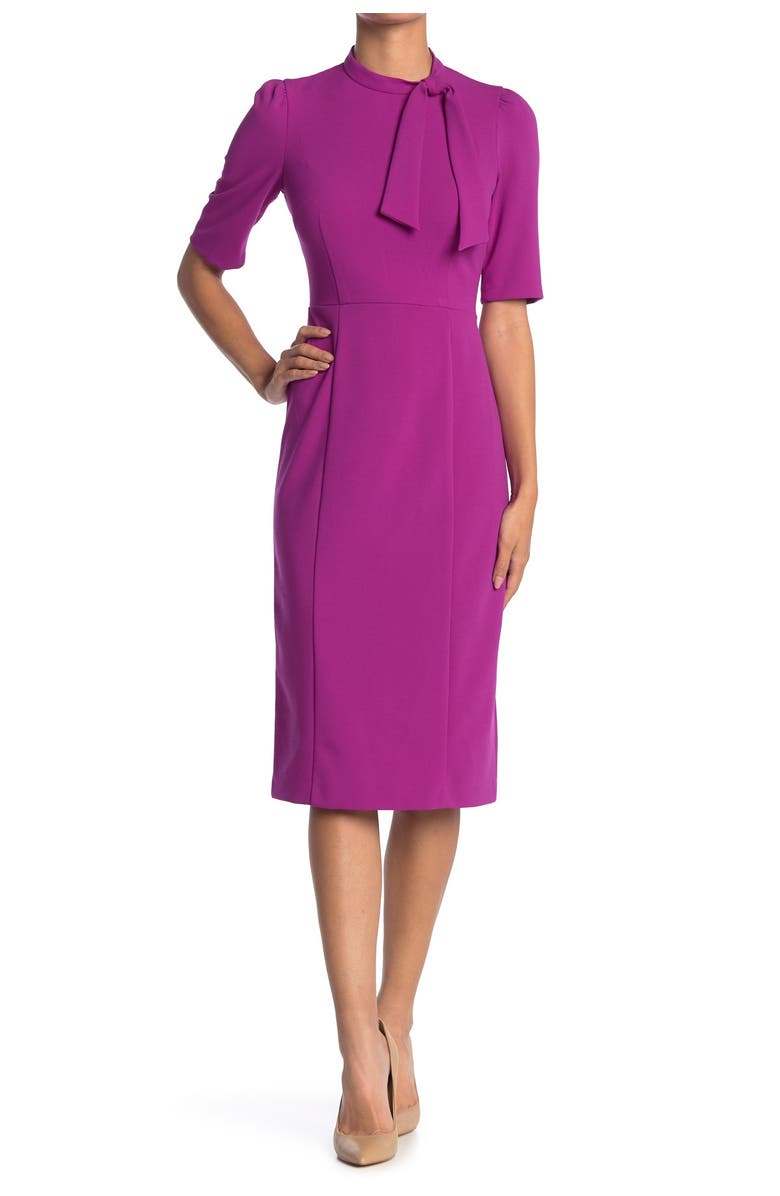 Donna Morgan Mock Neck Tie Quarter Sleeve Sheath Dress | Nordstromrack