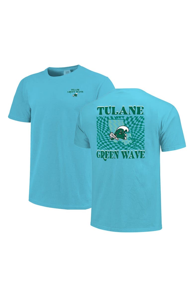 IMAGE ONE Women's Light Blue Tulane Green Wave Comfort Colors Checkered ...