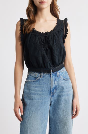 DÔEN Traveler Embroidered Eyelet Sleeveless Organic Cotton Top | Nordstrom