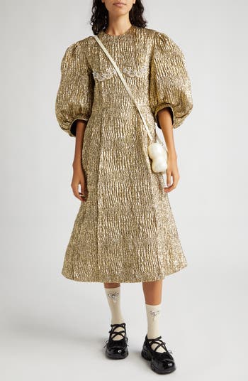Simone Rocha Metallic Beaded Cloqué Midi Dress | Nordstrom