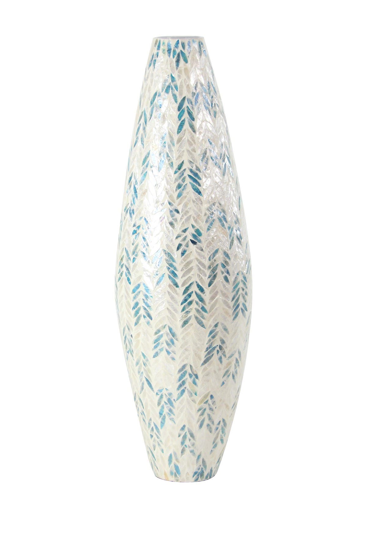 WILLOW ROW White Mother of Pearl Handmade Vase with Blue Accents ...