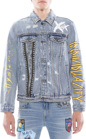 Cult of Individuality Type II Def Leppard Distressed Denim Trucker ...