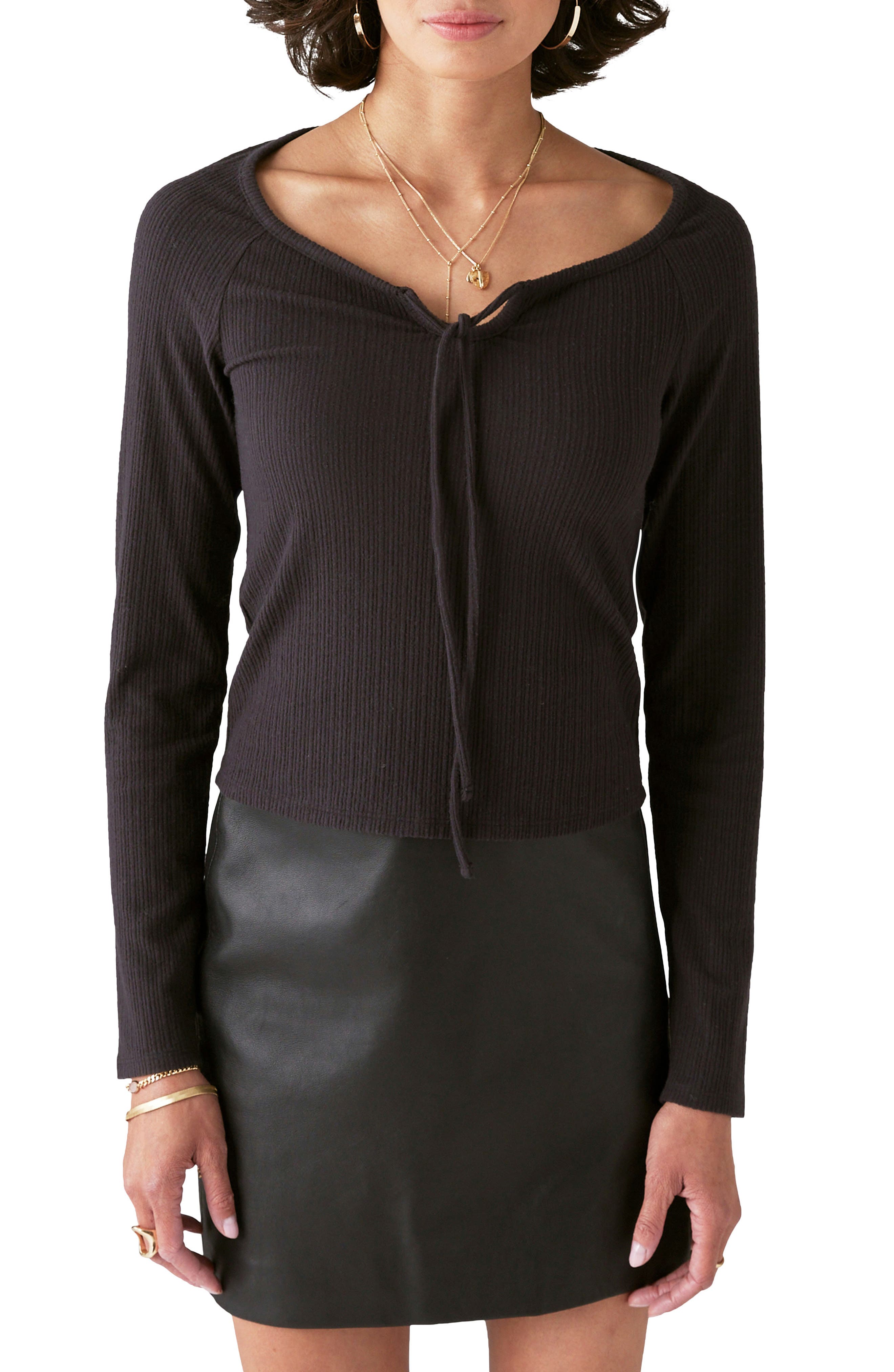 Lucky Brand Tie Neck Long Sleeve Top | Nordstromrack