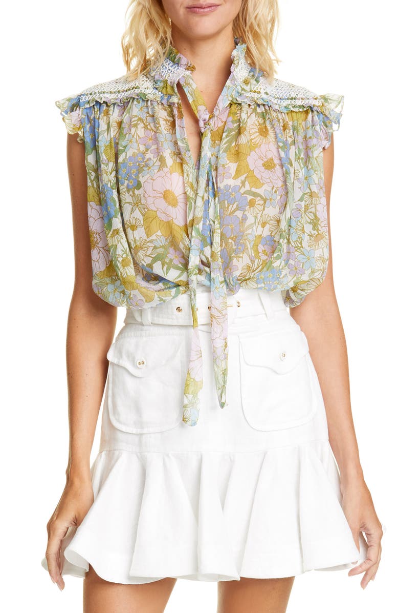 Zimmermann Super Eight Tie Neck Floral Print Silk Tank | Nordstrom