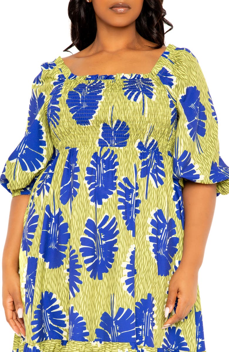 BUXOM COUTURE Print Smocked Midi Dress | Nordstrom