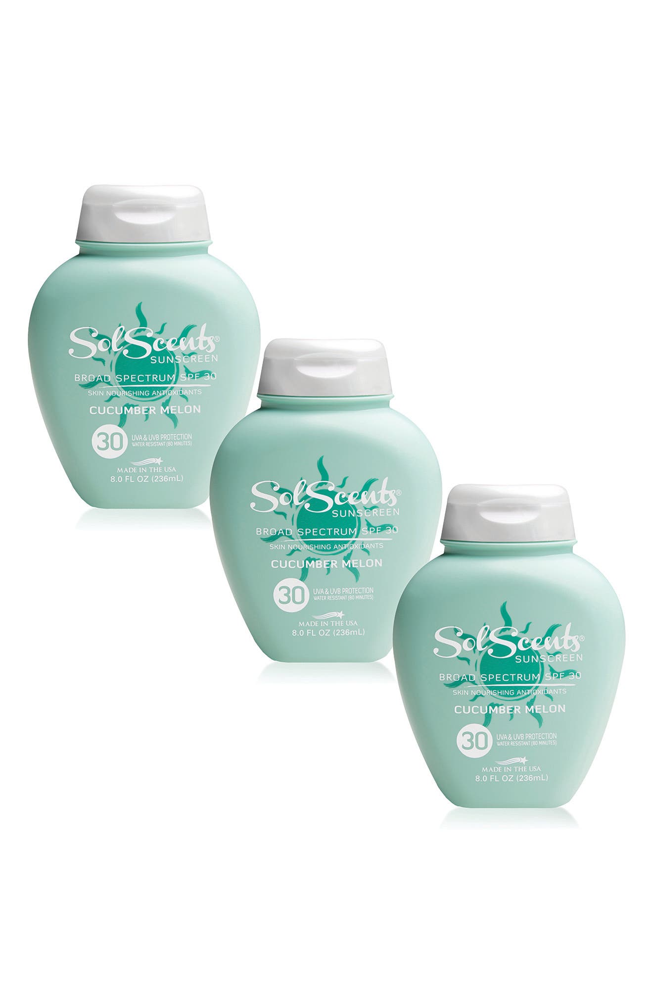 SOLSCENTS Moisturizing Sunscreen Lotion SPF 30 - Cucumber Melon - Pack ...