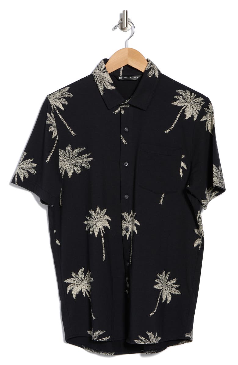 TravisMathew Safari Sun Palm Tree Print Short Sleeve Stretch Button-Up ...