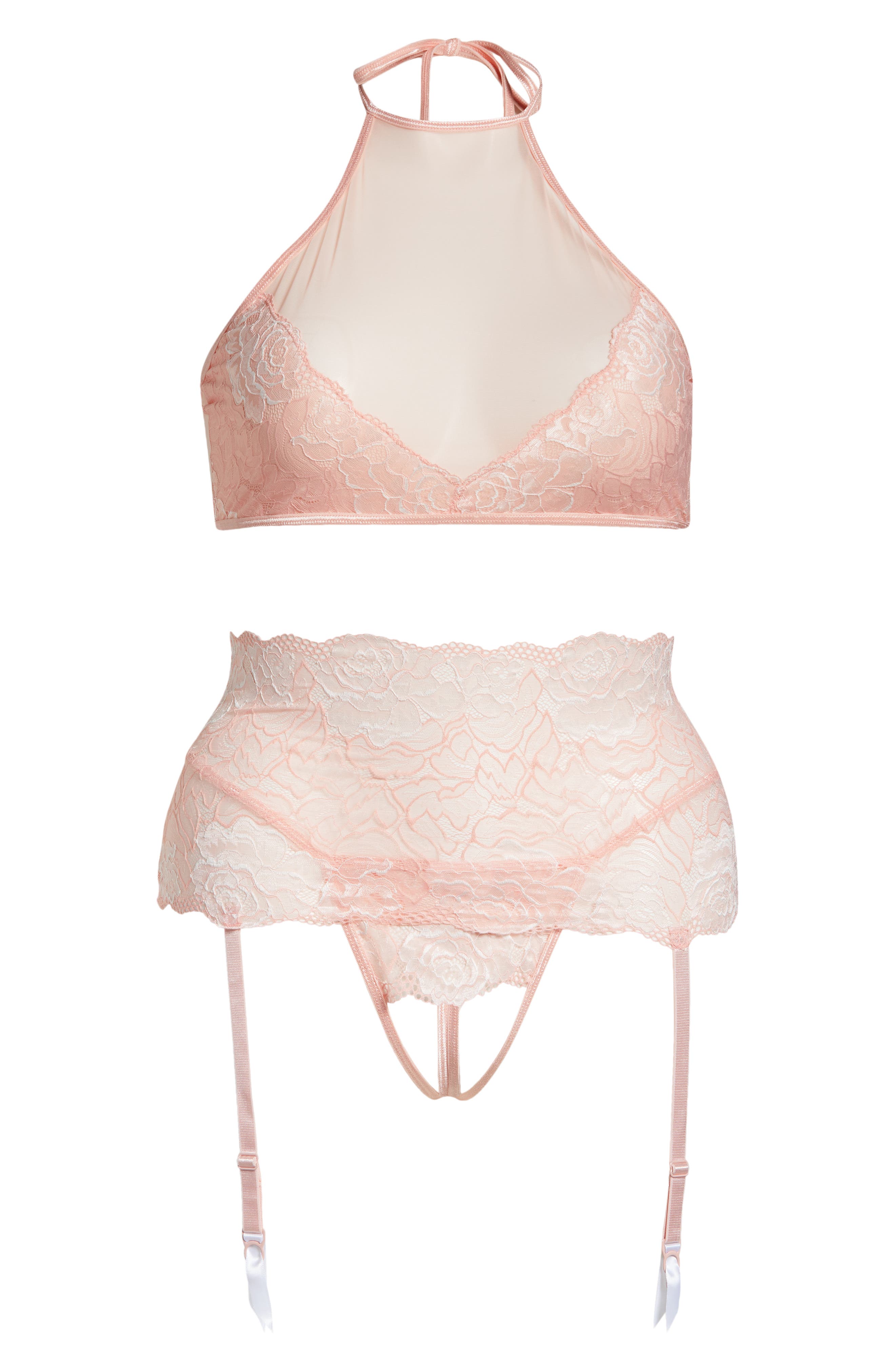 Coquette Crop Halter Top, Garter Belt & G-String Thong | Nordstrom