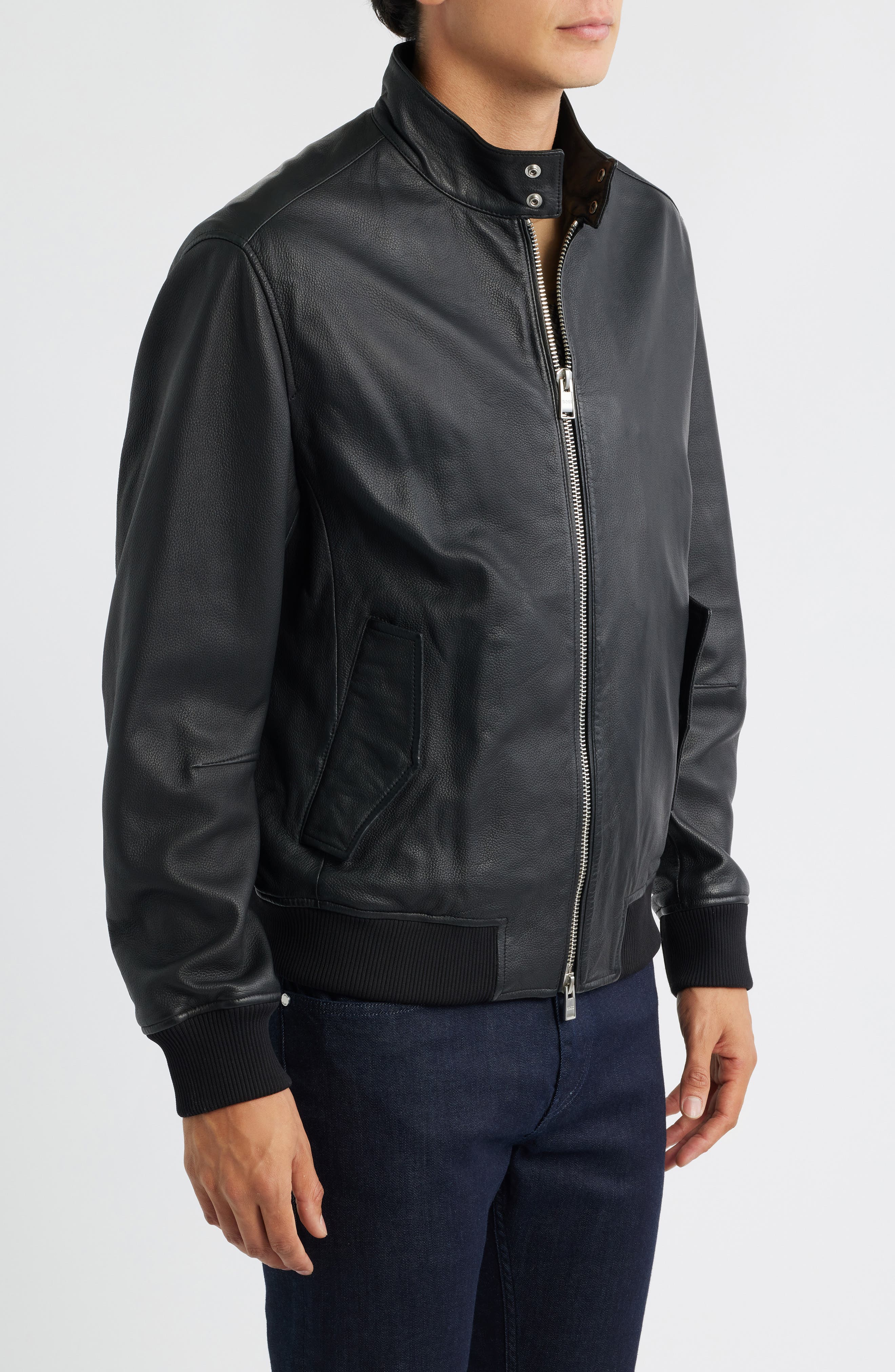 BOSS Monier Black Leather Zip Jacket | Nordstromrack