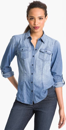 Sandra Ingrish Roll Sleeve Denim Shirt | Nordstrom