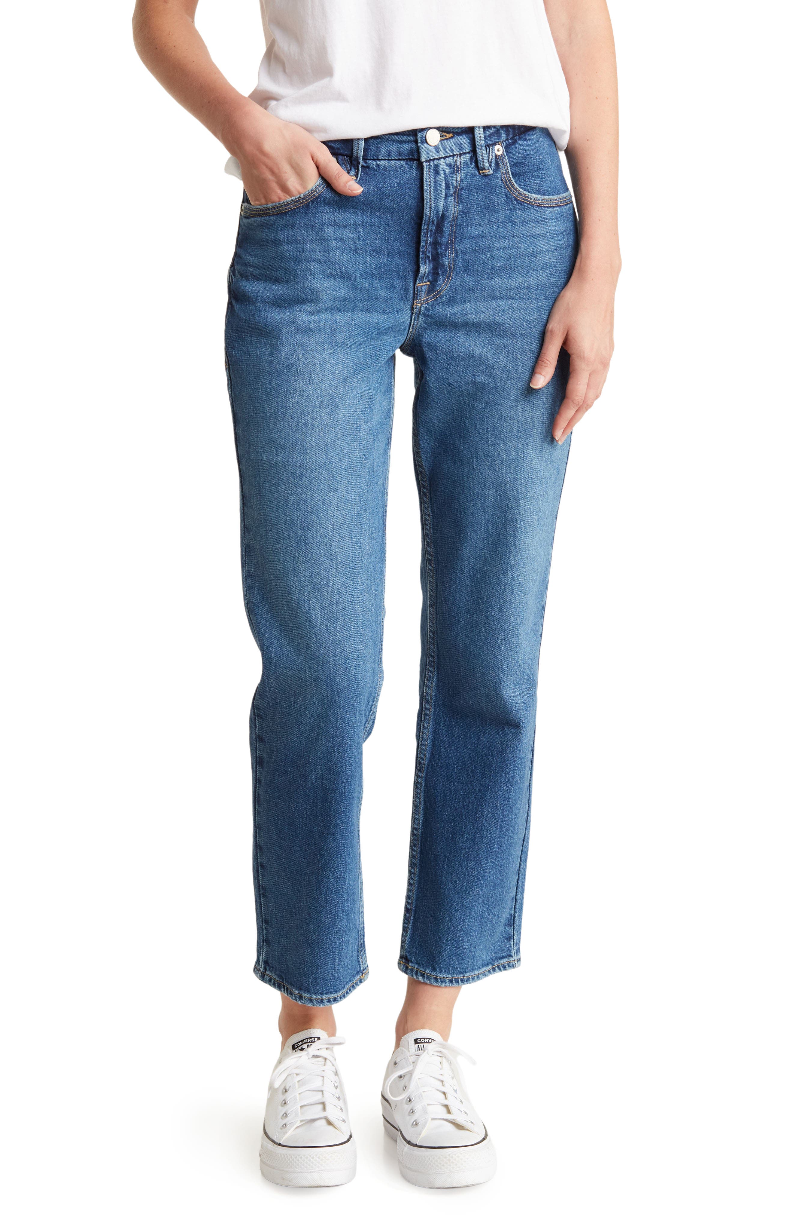 Good American Good '90s Icon Distressed High Waist Crop Straight Leg ...