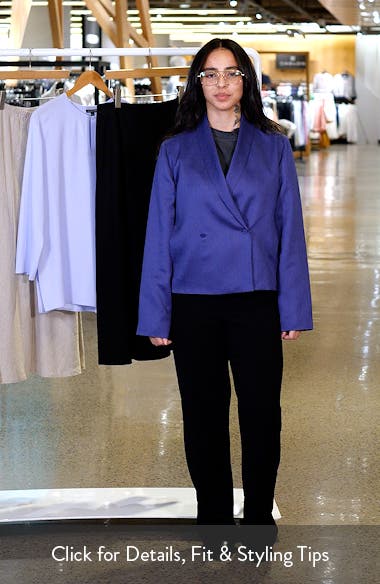 Eileen Fisher Shawl Collar Textured Silk Weave Double Breasted Jacket ...