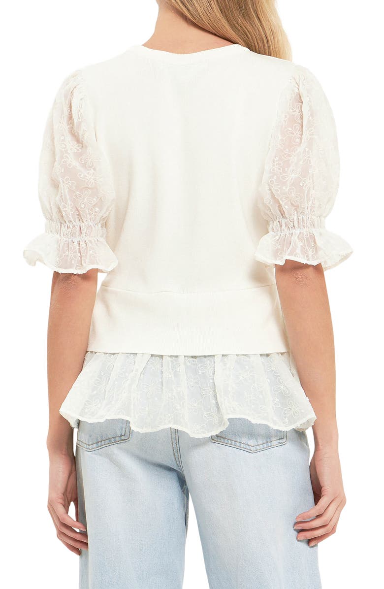 English Factory Lace Mixed Media Puff Sleeve Top | Nordstrom