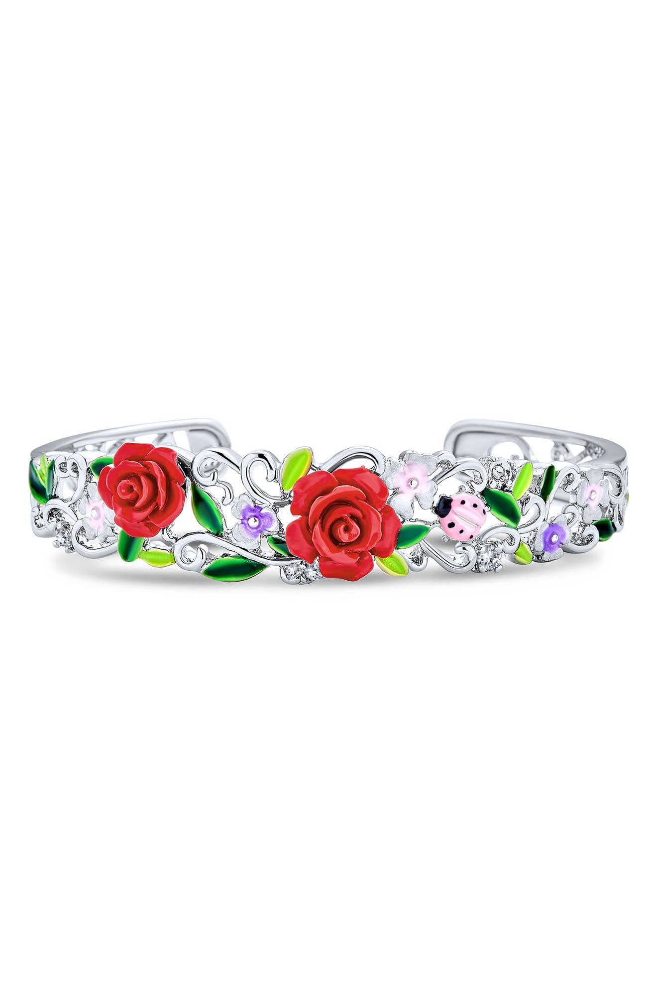 BLING JEWELRY Red Rose Carved Ladybug CZ Cuff Bracelet | Nordstromrack