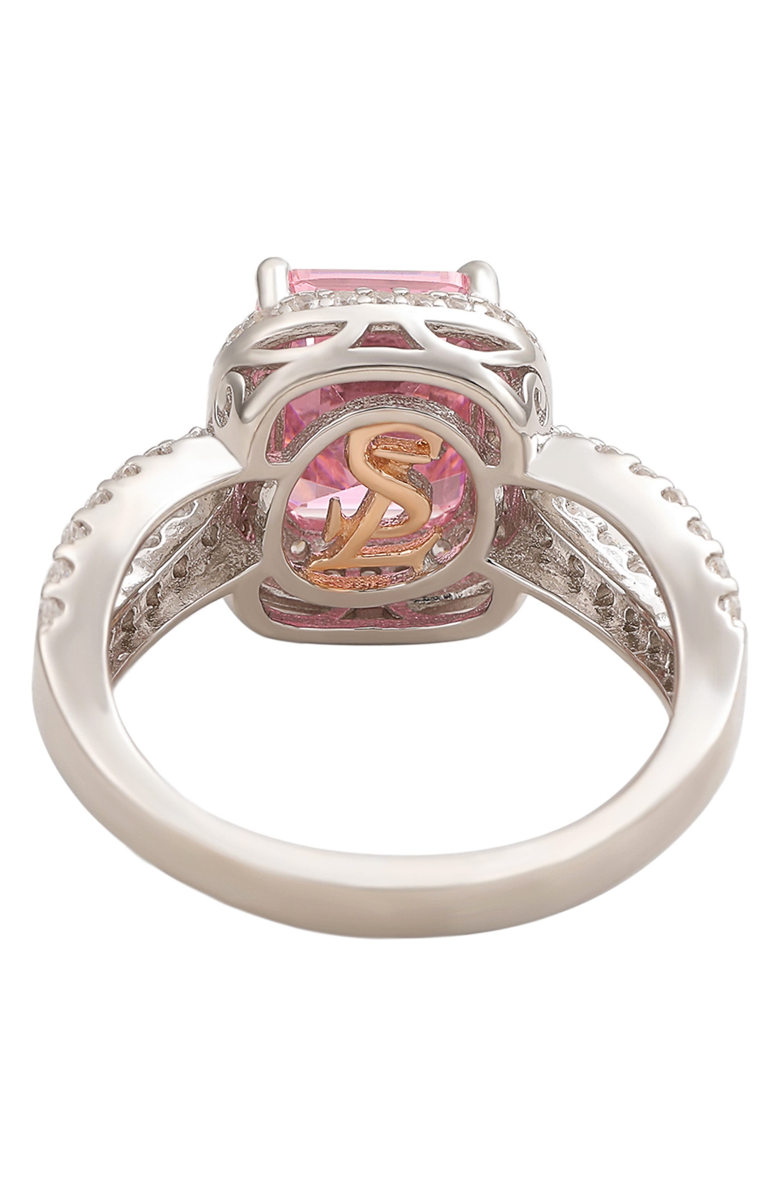 SUZY LEVIAN Sterling Silver Pink Emerald CZ Pavé Halo Ring | Nordstromrack