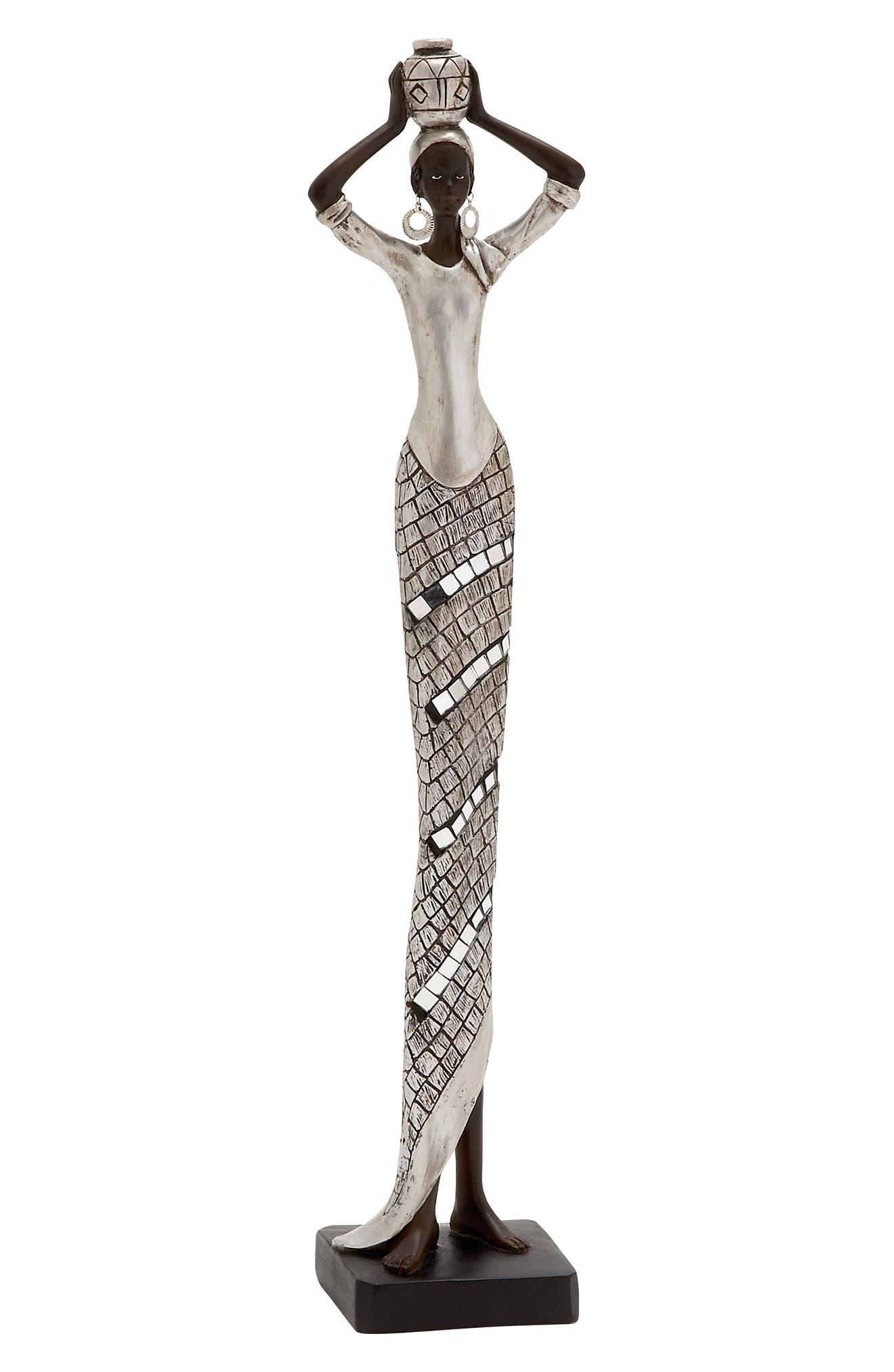 WILLOW ROW Silver Eclectic Polystone Sculpture, African Lady ...