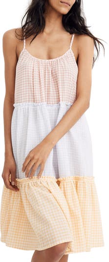 Madewell Colorblock Gingham Tiered Sleep Dress | Nordstrom