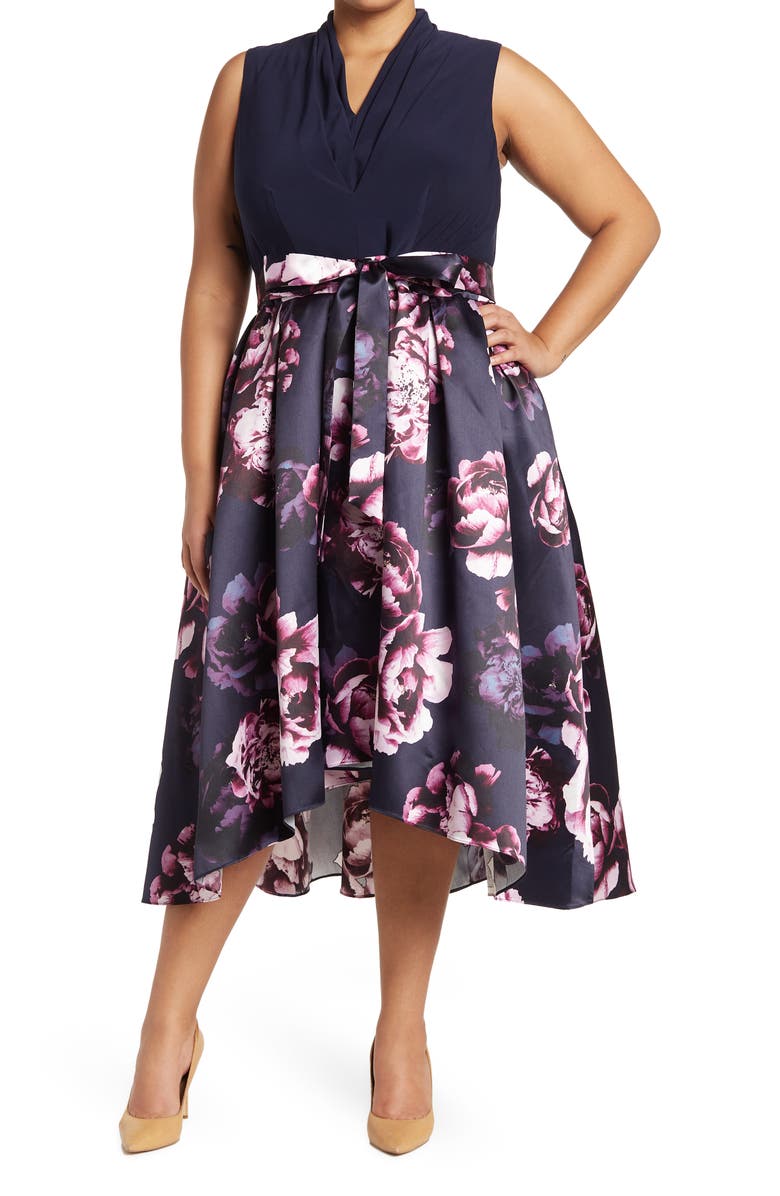 SL FASHIONS V-Neck Floral Printed Mikado Dress | Nordstromrack