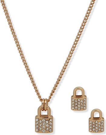 DKNY Padlock Pendant Necklace & Earrings Set | Nordstromrack