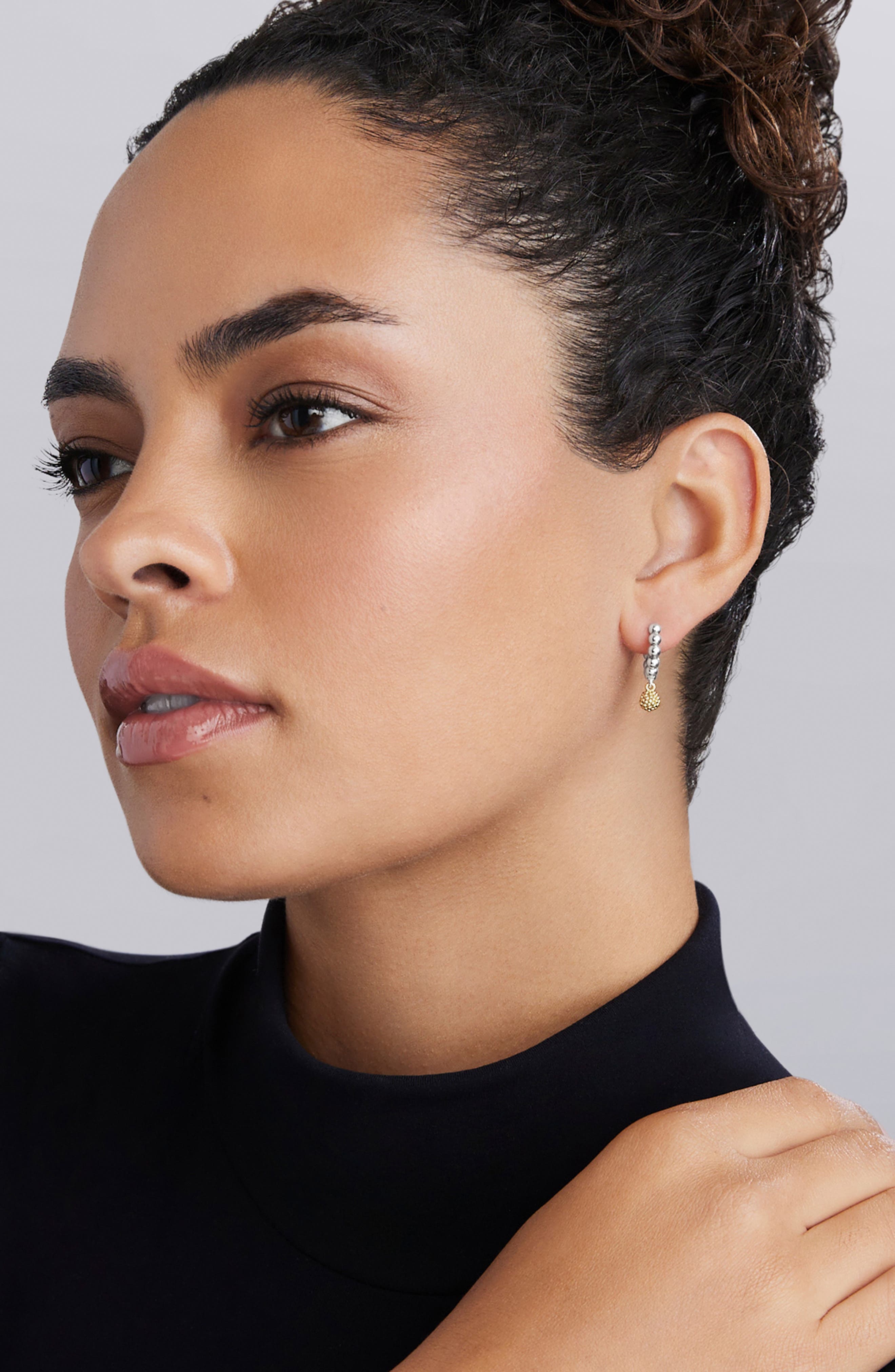 LAGOS Two-Tone Caviar Beaded Huggie Hoop Earrings | Nordstrom