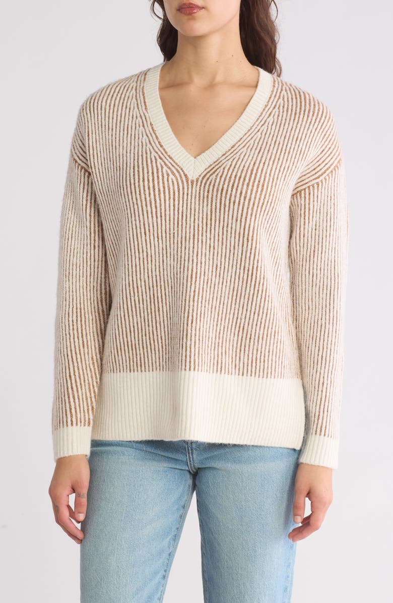 INDUSTRY REPUBLIC CLOTHING Ribbed Stripe Step Hem Sweater | Nordstromrack