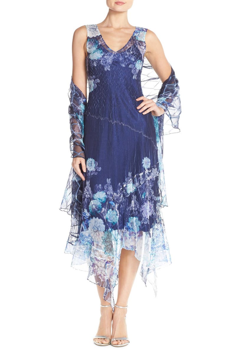 Komarov Floral Chiffon A-Line Dress & Shawl | Nordstrom