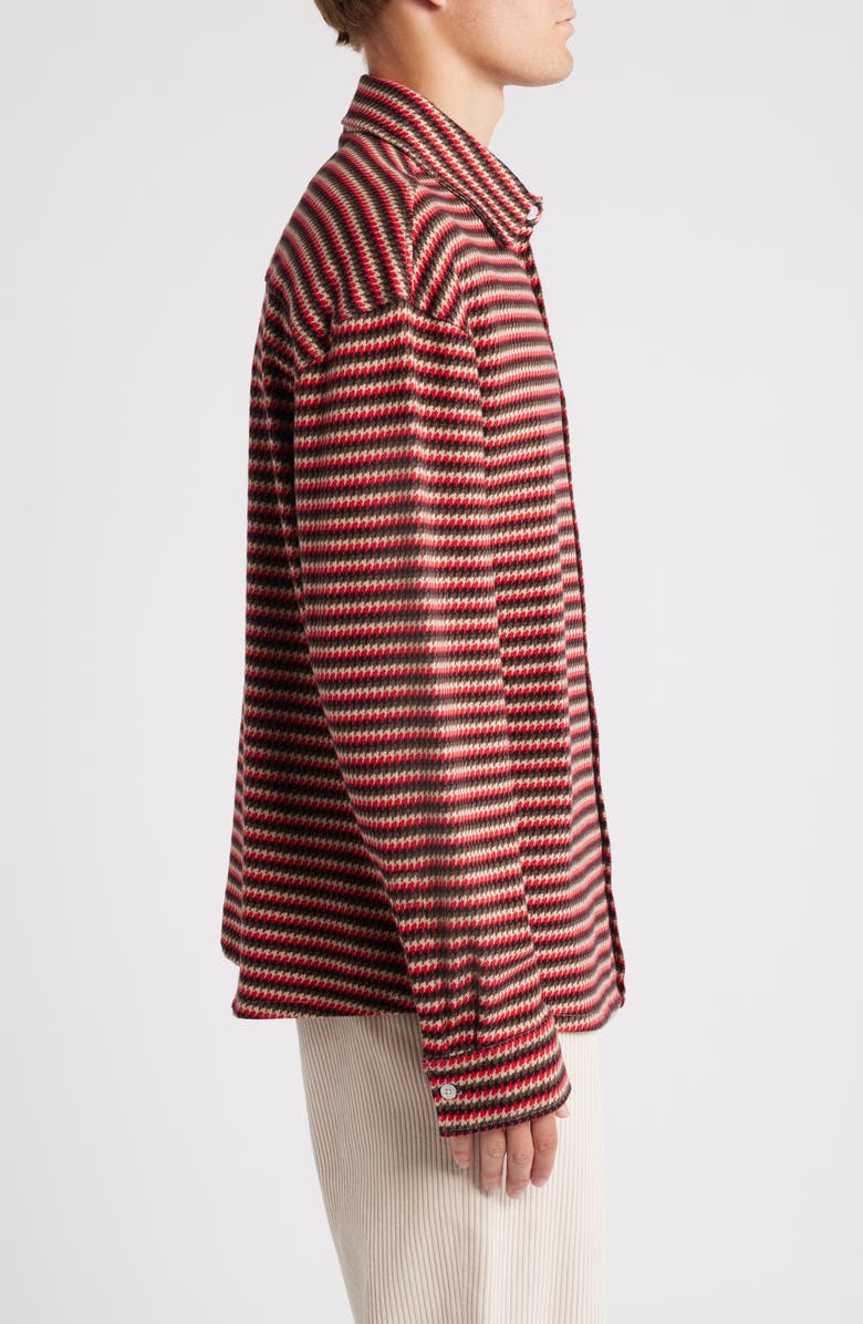 KROST Stripe Jacquard Long Sleeve Cotton Knit Button-Up Shirt ...