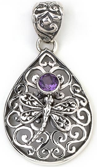 SAMUEL B. Sterling Silver Amethyst Butterfly Pendant Necklace ...