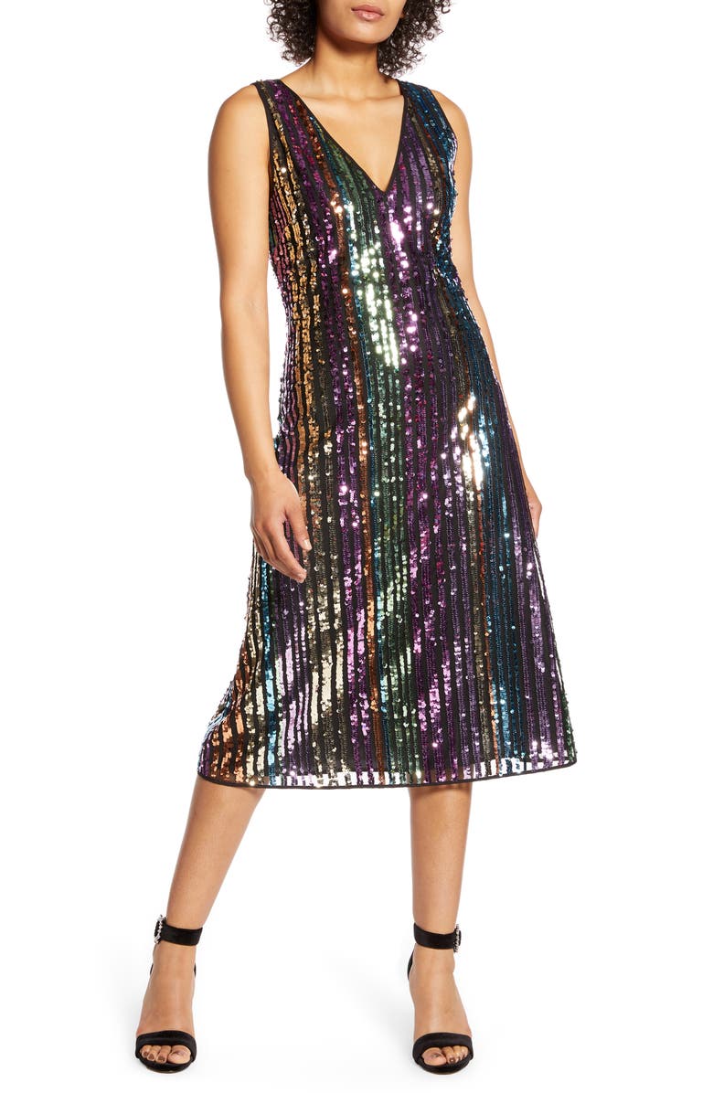 Halogen® x Atlantic-Pacific Sequin Stripe Shift Dress | Nordstromrack