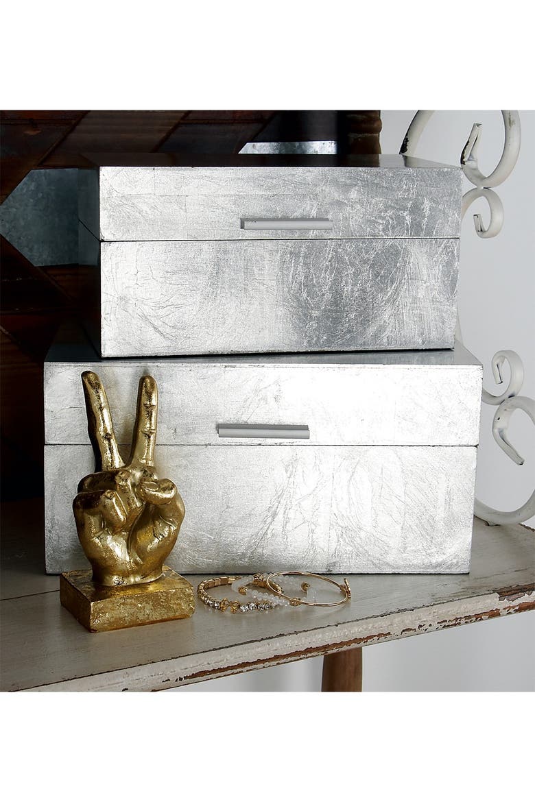 Silvertone Wood Box with Textured Foil Exterior - Set of 2 | Nordstromrack