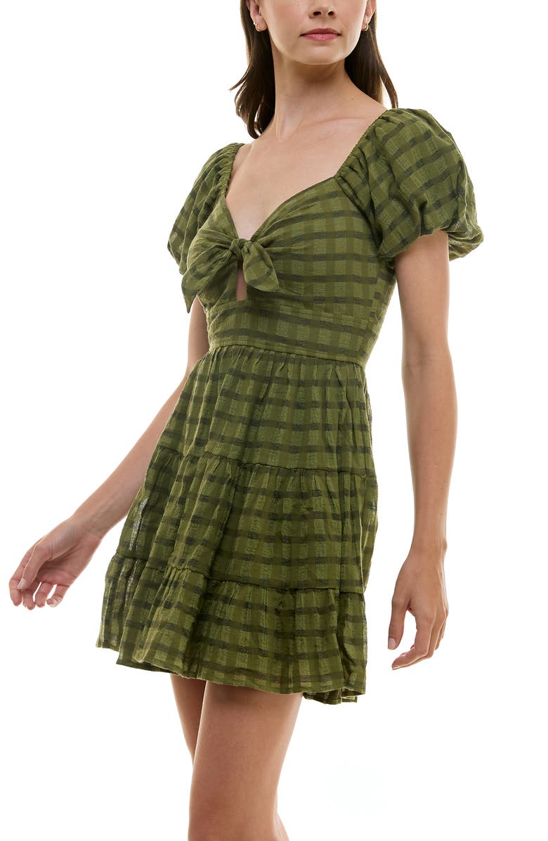 Row A Tie Front Puff Sleeve Fit & Flare Minidress | Nordstromrack