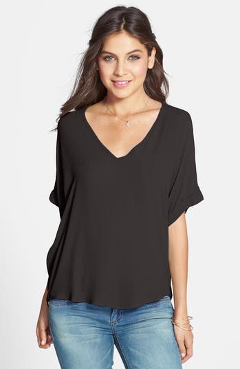 All in Favor Cuff Sleeve Woven Tee | Nordstrom