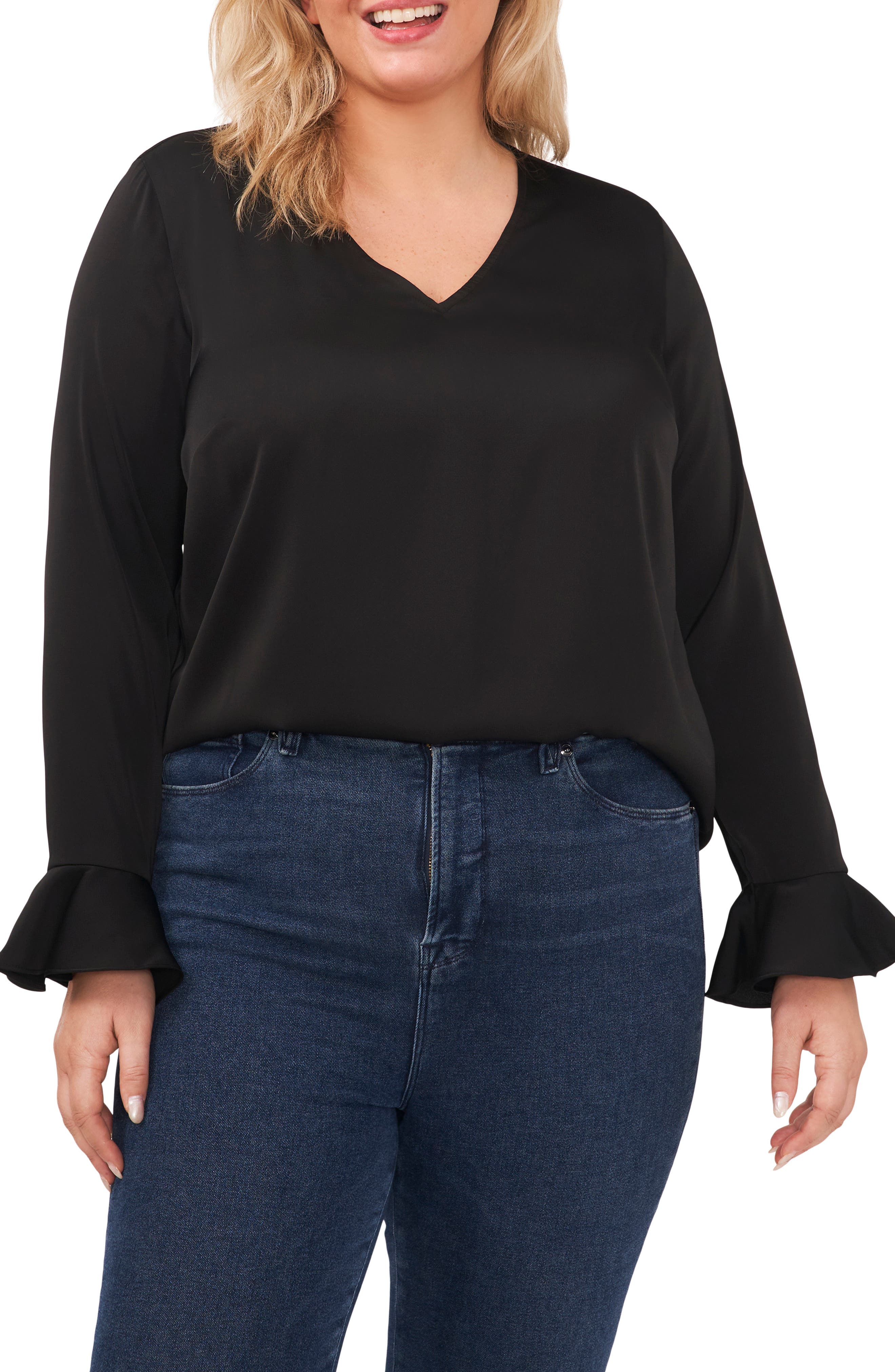 CeCe Ruffle Cuff Satin Blouse | Nordstromrack