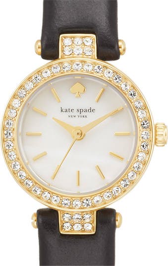 Kate Spade New York 'tiny metro' crystal bezel leather strap watch ...