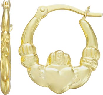 FZN Kids' 14K Gold Plated Sterling Silver Claddagh Hoop Earrings ...