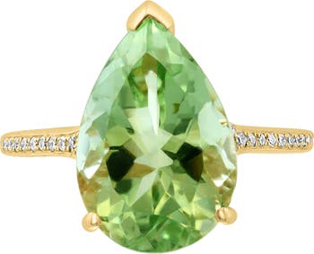 EFFY 14K Yellow Gold Pear Cut Prasiolite Diamond Band Ring | Nordstromrack