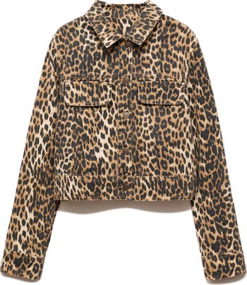 MANGO Leopard Print Denim Trucker Jacket | Nordstrom