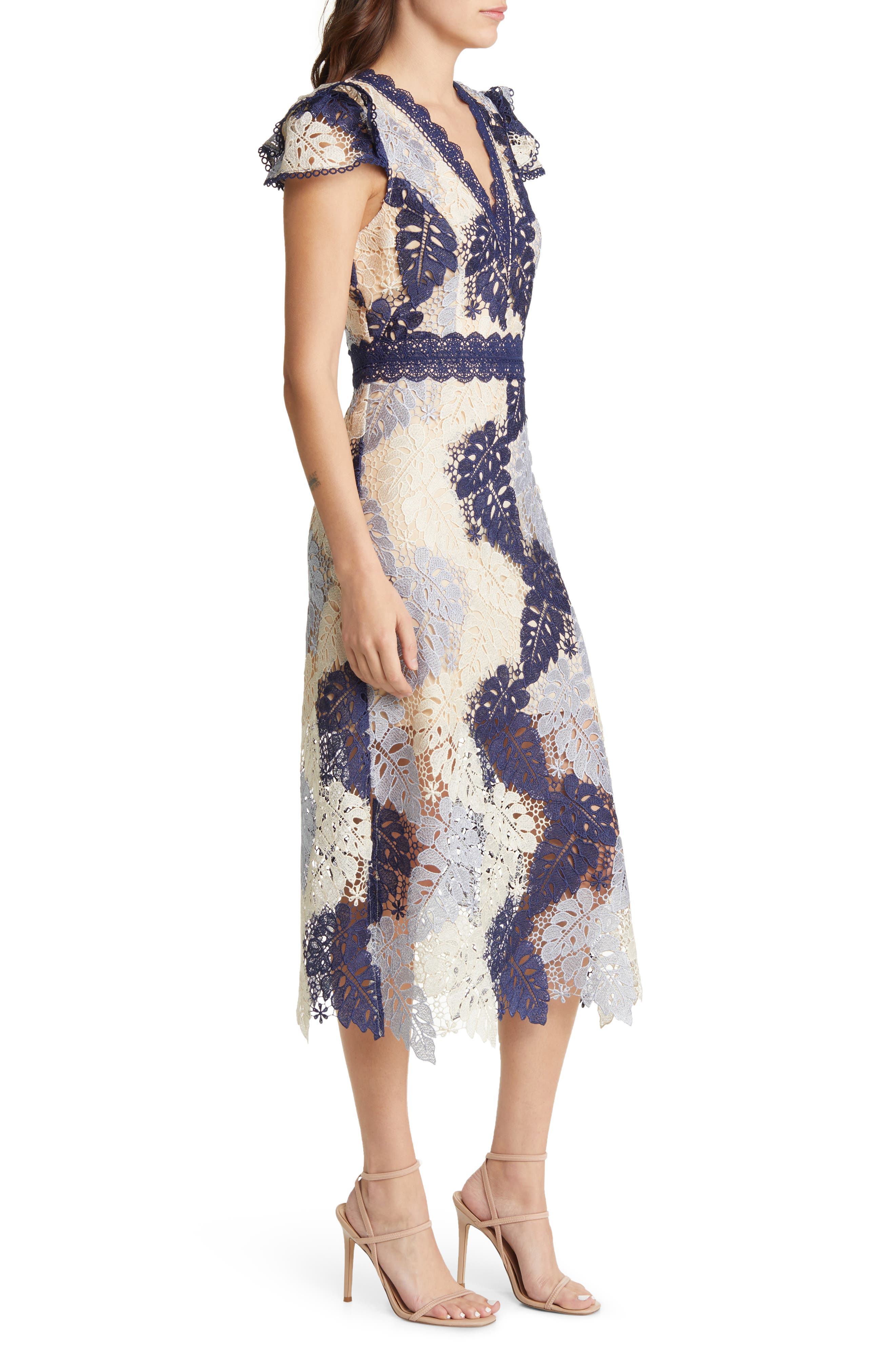 Adelyn Rae Adeline Palm Lace Midi Dress | Nordstrom