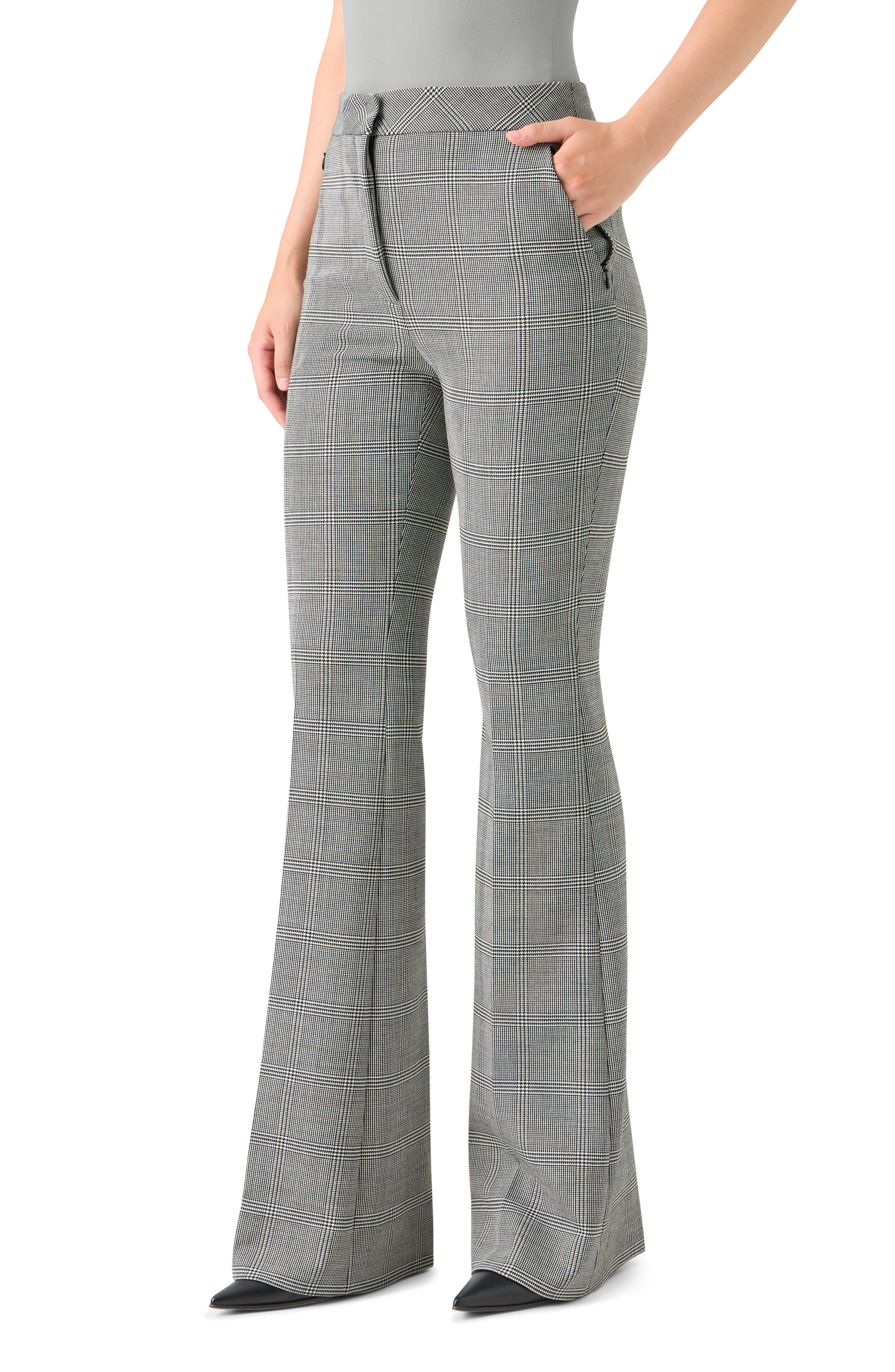 Akris Farida Check Stretch Virgin Wool Flare Leg Pants | Nordstrom