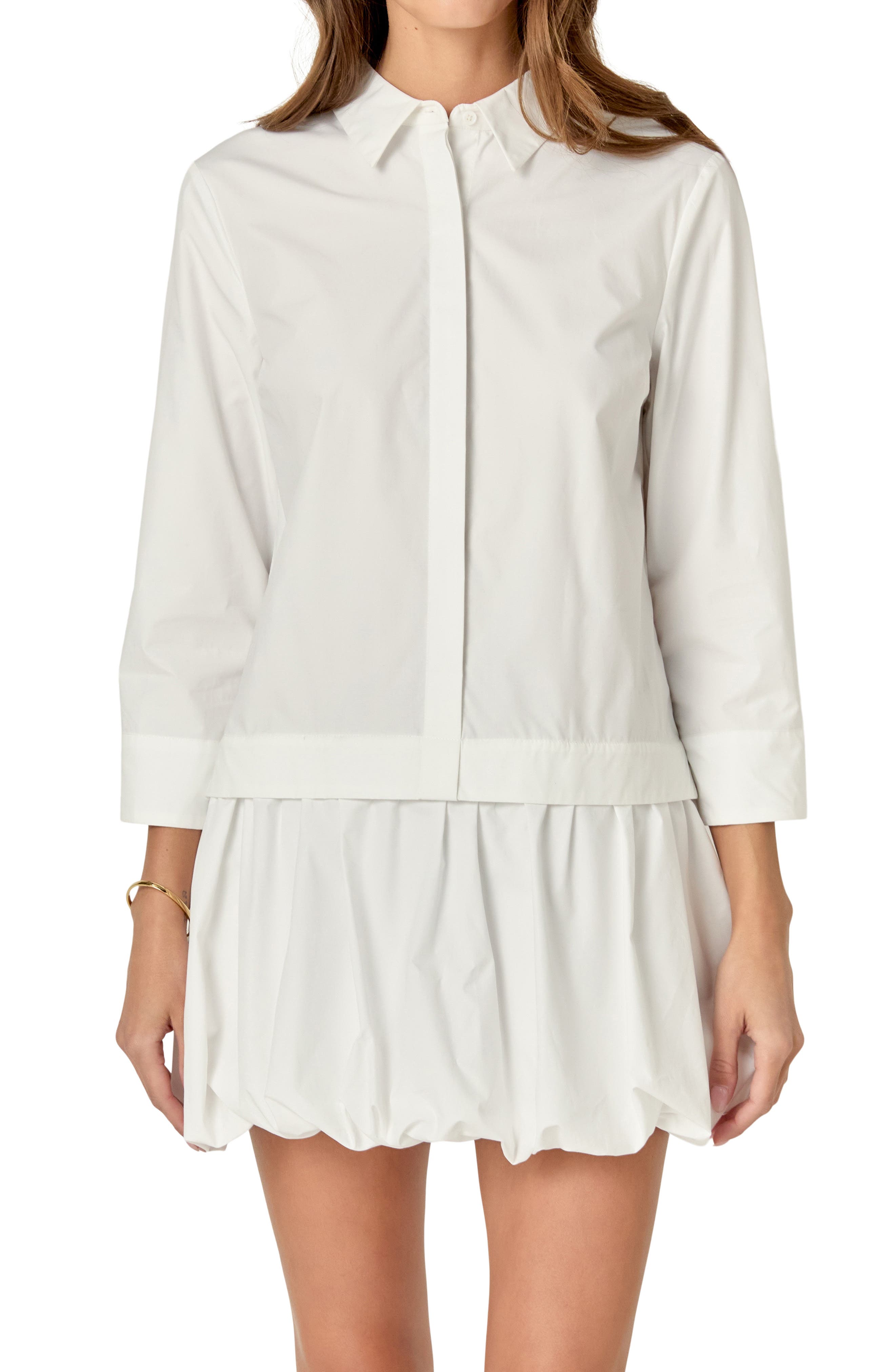 English Factory Bubble Hem Long Sleeve Cotton Shirtdress | Nordstrom