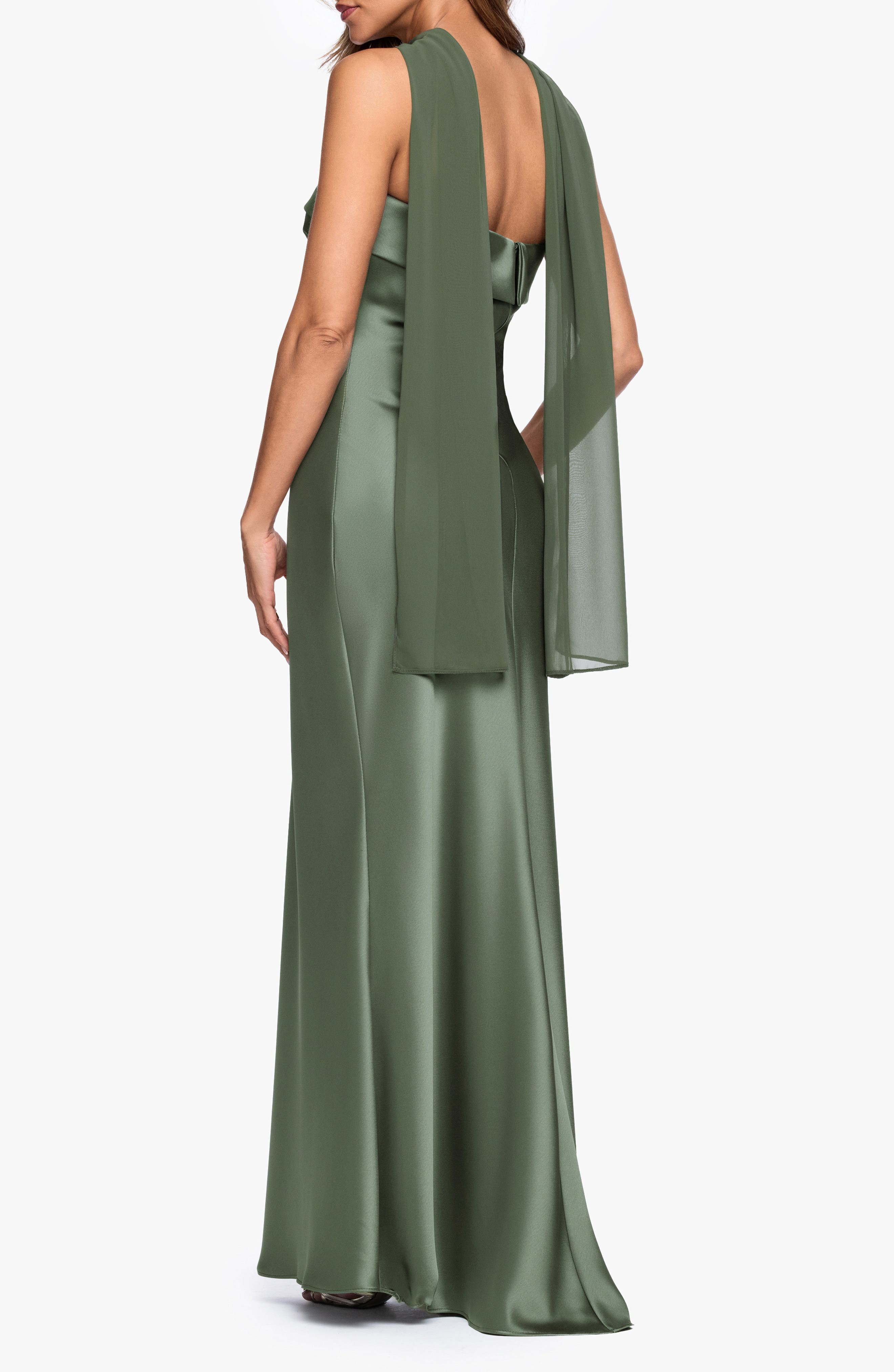 Xscape Evenings Strapless Satin Gown & Chiffon Scarf | Nordstrom