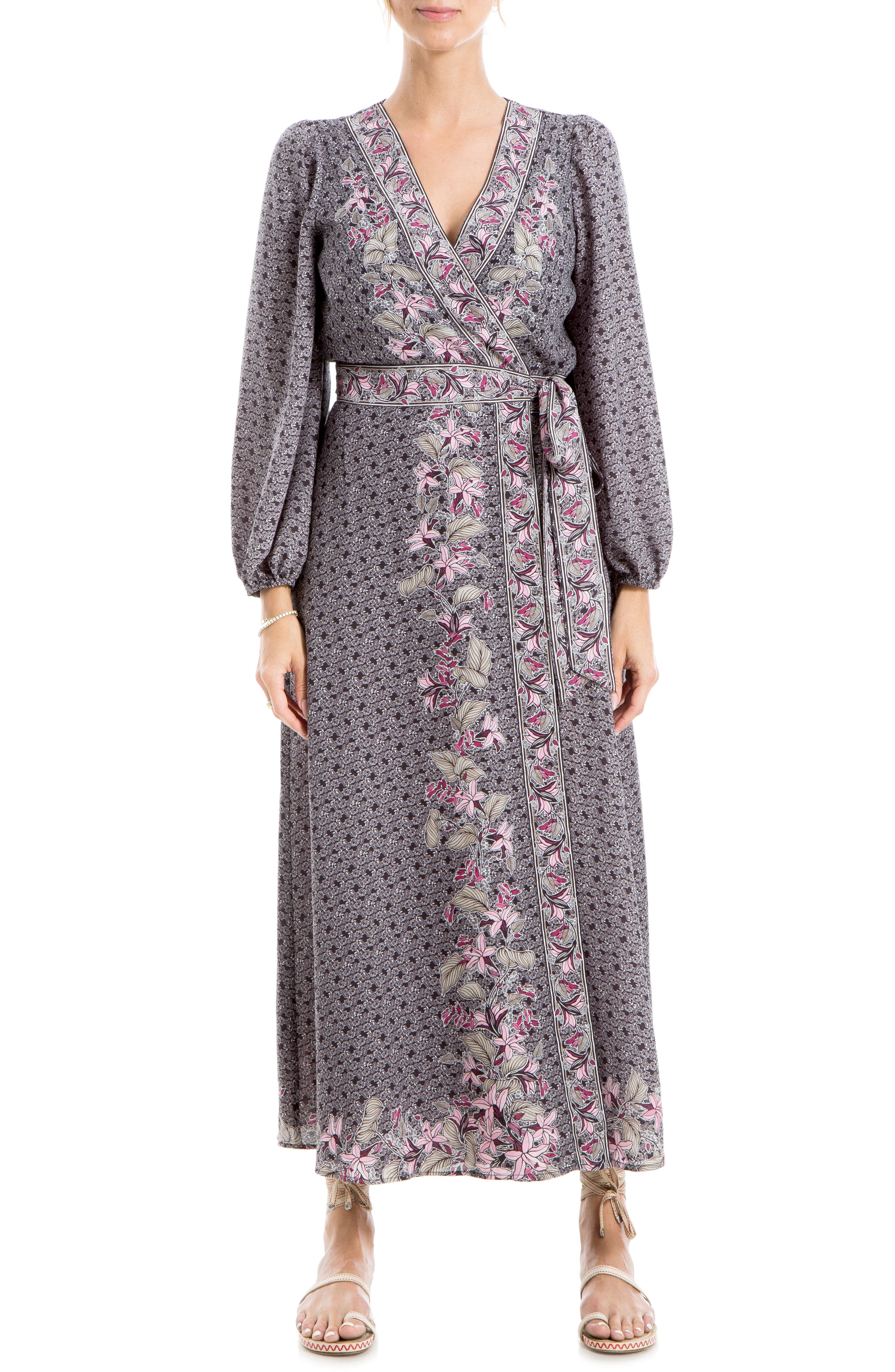 MAX STUDIO Long Sleeve Maxi Wrap Dress | Nordstromrack