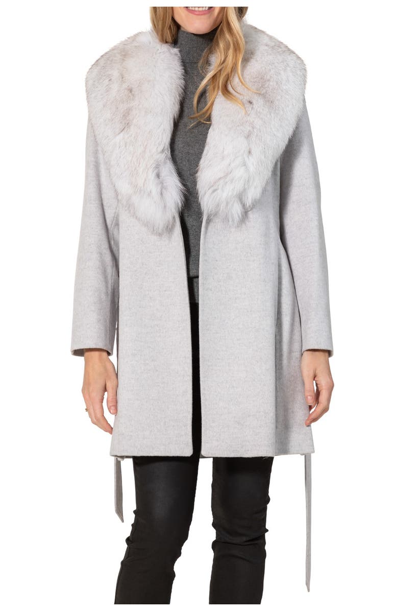 Sofia Cashmere Short Genuine Fox Fur Trim Shawl Wrap Coat | Nordstromrack