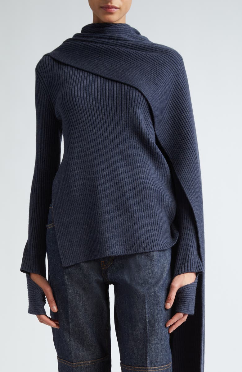 Helmut Lang Draped Rib Merino Wool Sweater | Nordstromrack