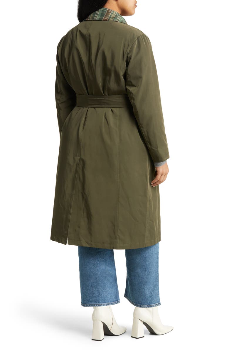 Avec Les Filles Plaid Trim Hooded Trench Coat | Nordstromrack